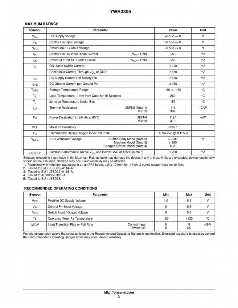 7WB3305 datasheet page 3