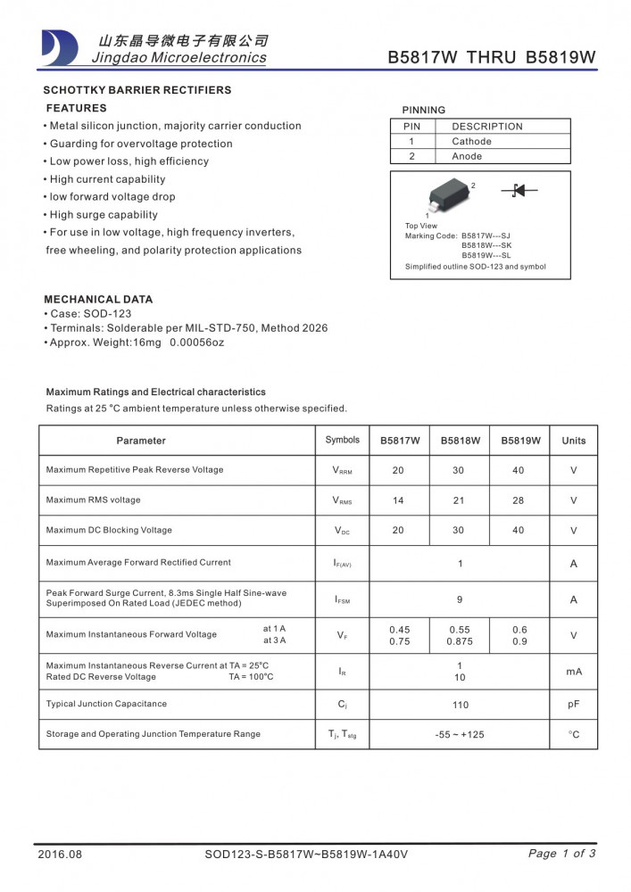 B5818W datasheet page 1