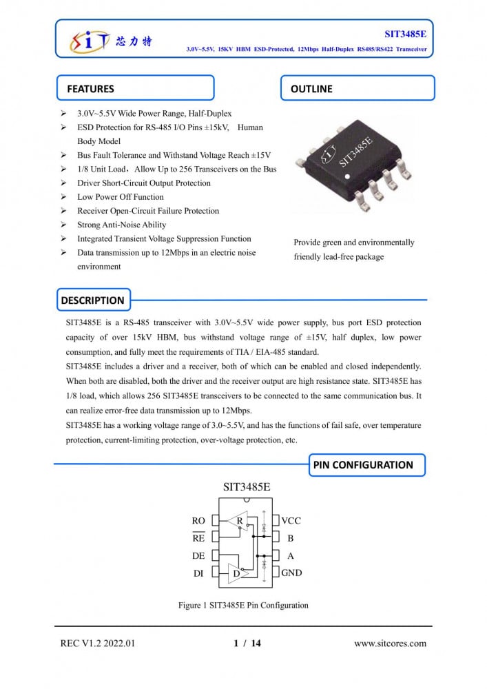 SIT3485EESA datasheet page 1