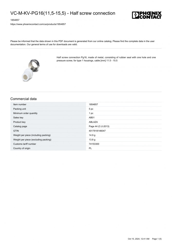 Phoenix Contact 1854857 technical document page 1