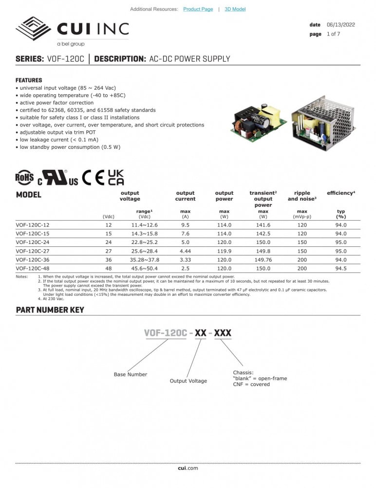 VOF-120C series datasheet page 1