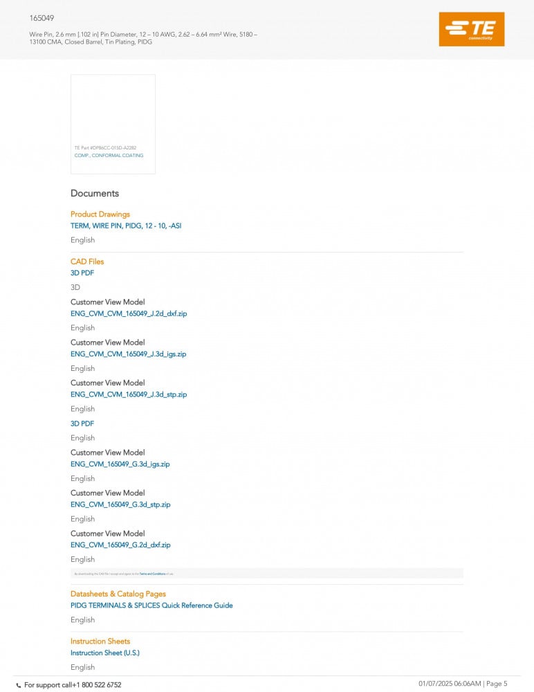TE Connectivity 165049 technical document page 5