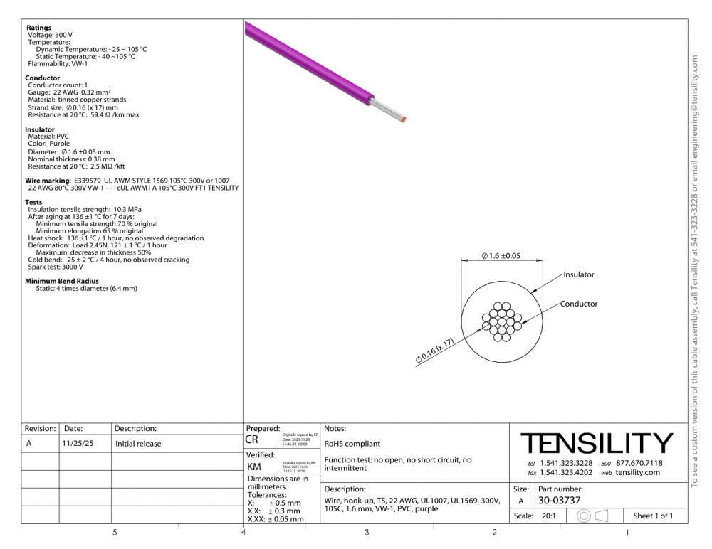 Tensility 30-03737 product specification drawing, page 1