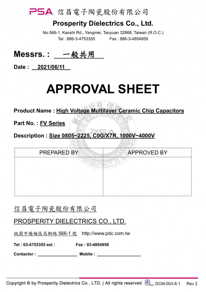 PSA FV Series datasheet page 1