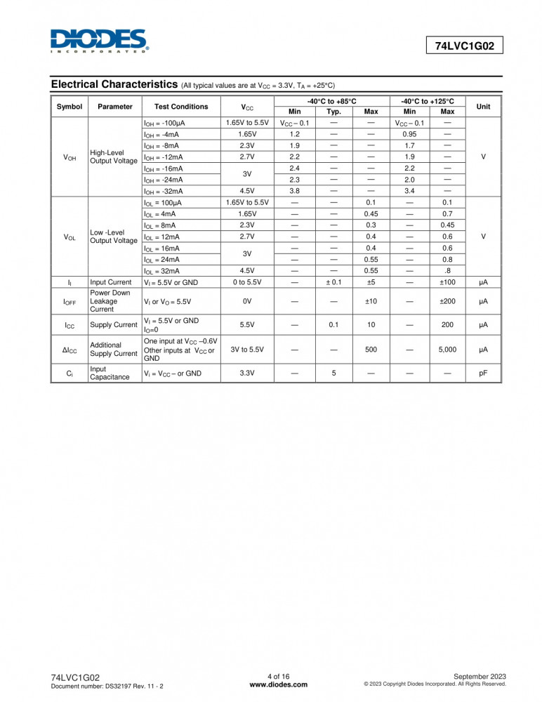 74LVC1G02FZ4-7 datasheet page 4