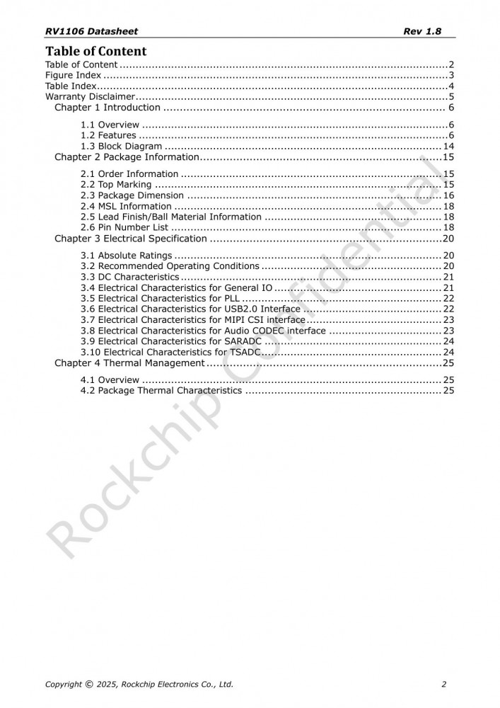 RV1106 datasheet page 2