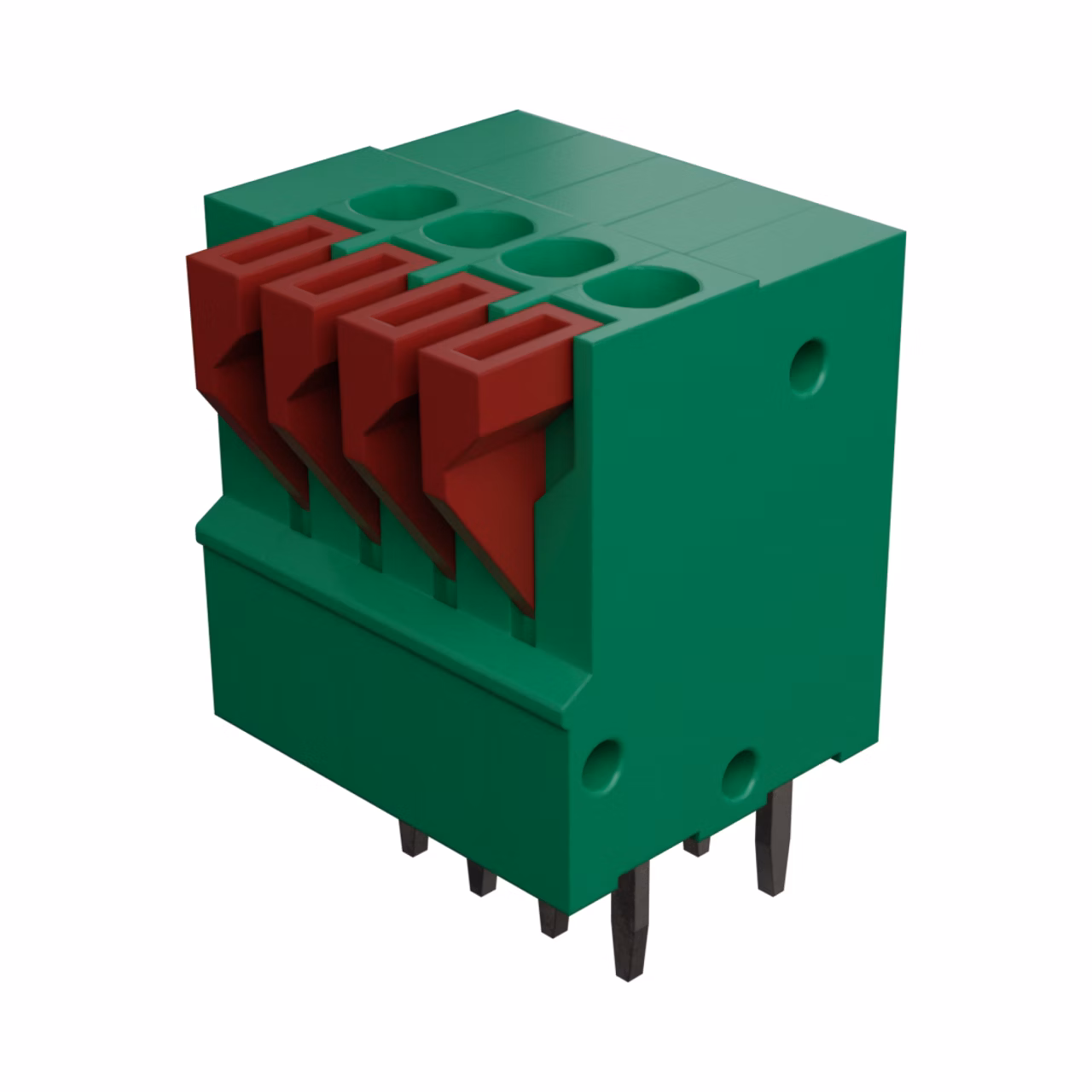 2.54mm Pitch, Eurostyle Fixed-Mount Push-Button Terminal Block, Vertical, 6A, 26-18 AWG, Green, 4 Circuits for sale