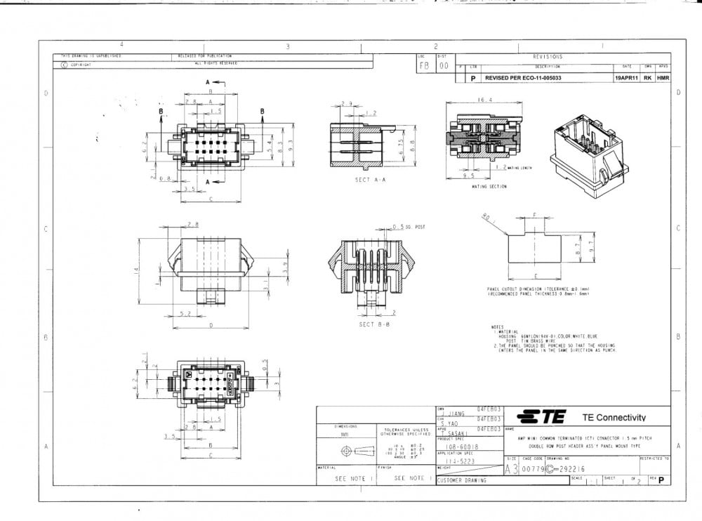 TE Connectivity 3-292216-4 technical drawing page 1