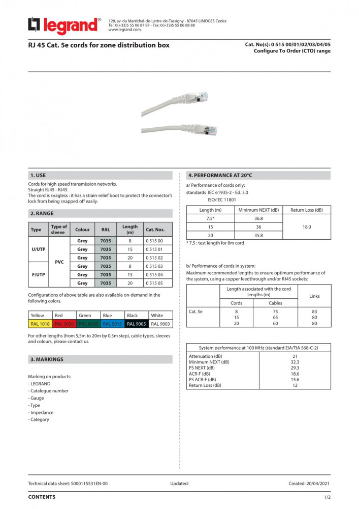 Legrand 051500 technical document page 1