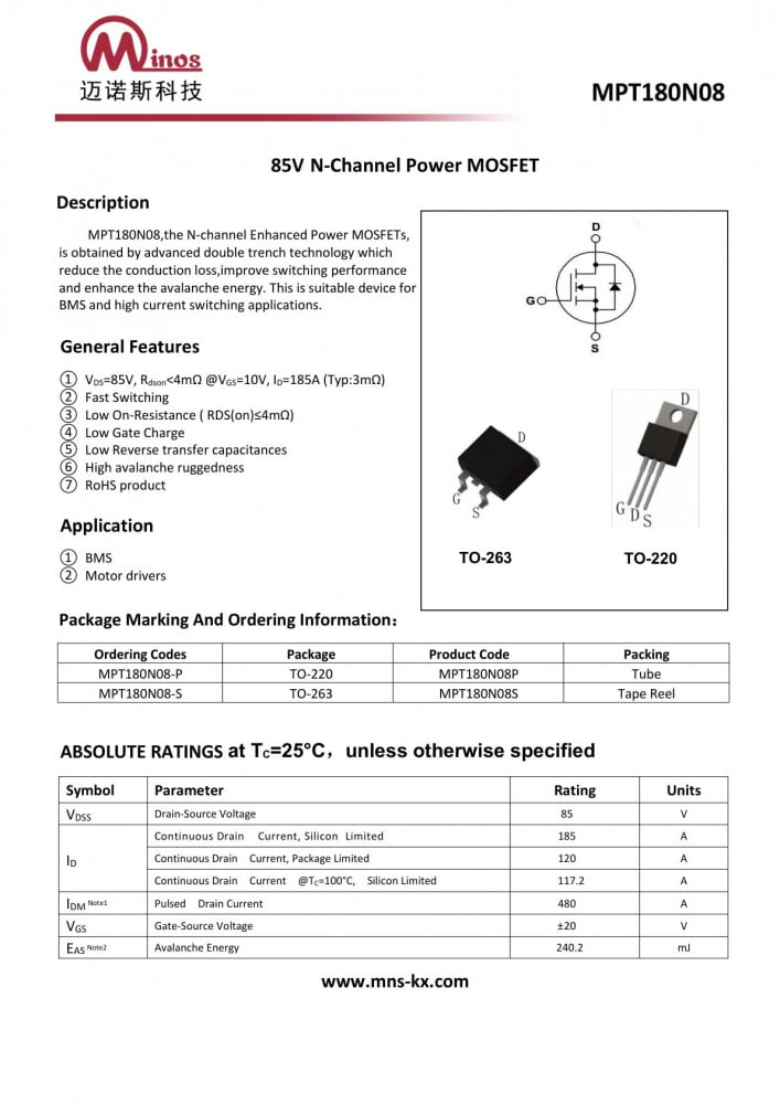 MPT180N08 datasheet page 1