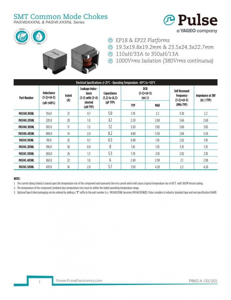 PA5141.305NLT technical document page 1