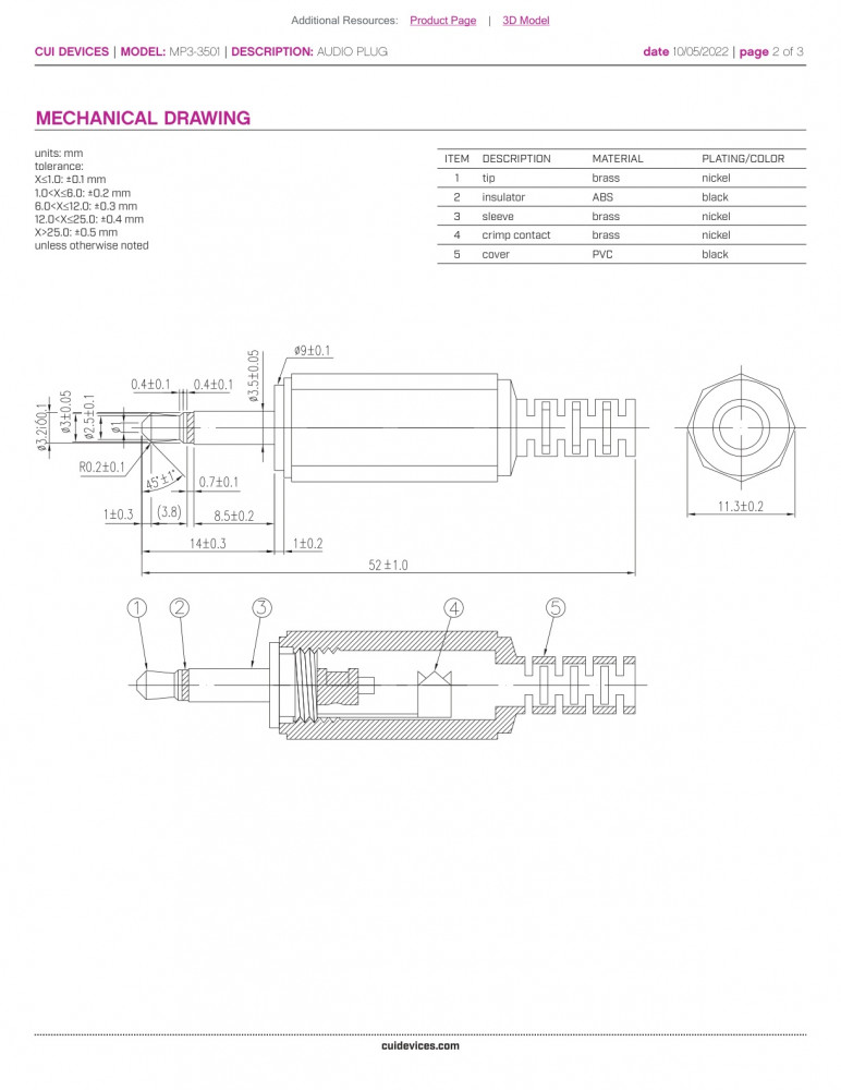 CUI MP3-3501 datasheet page 2