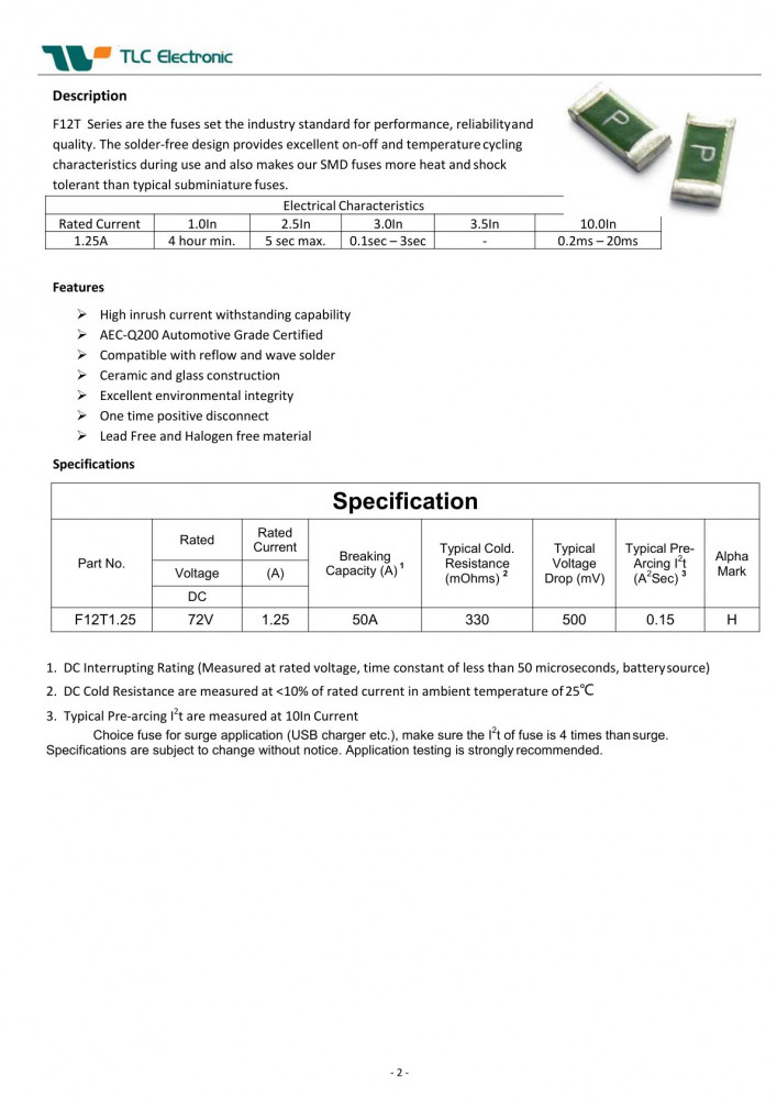 F12T1.25 datasheet page 2