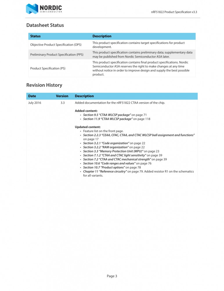 nRF51822 product specification page 3