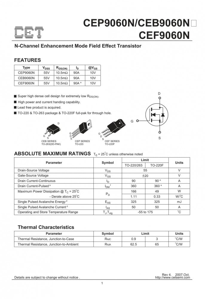 CEP9060N datasheet page 1