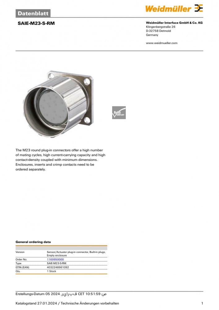WEIDMULLER 1169950000 documentation page 1