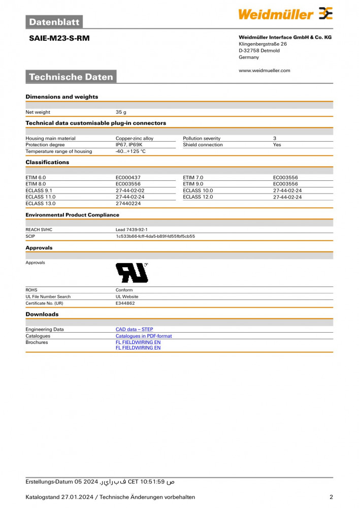 WEIDMULLER 1169950000 documentation page 2