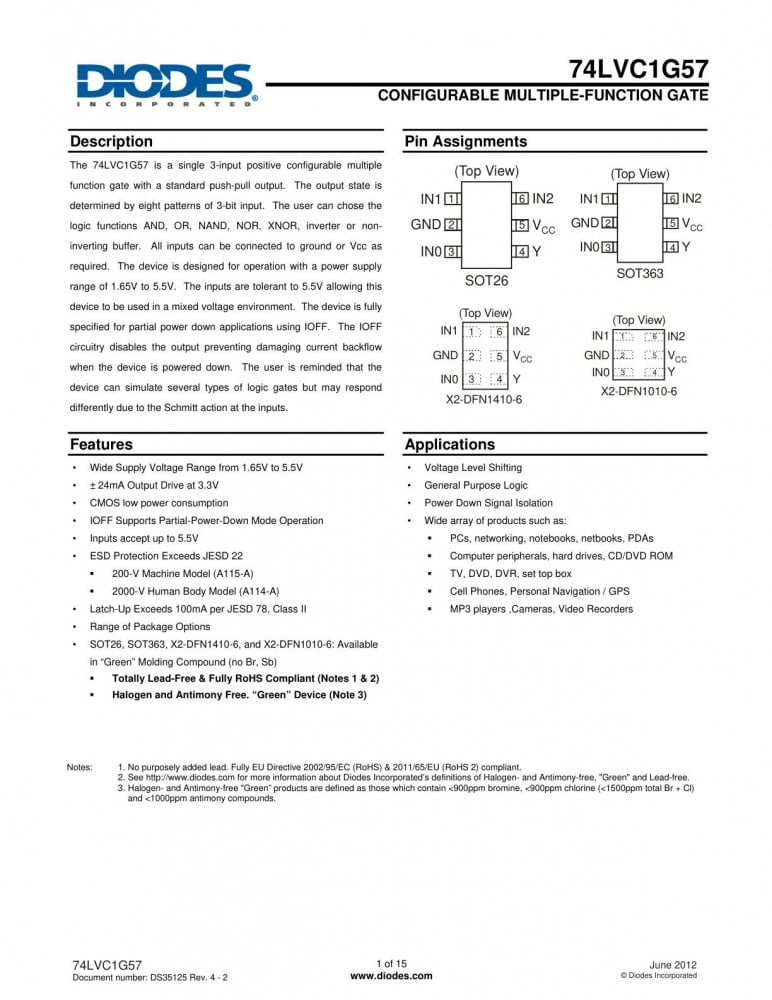 74LVC1G57 datasheet page 1