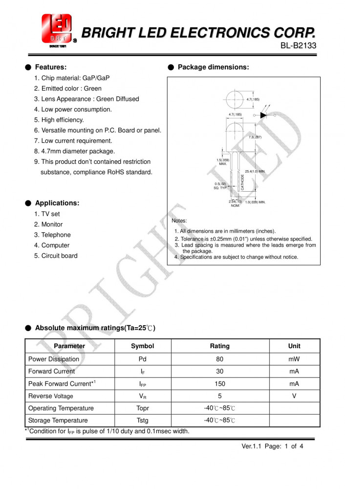 BL-B2133 datasheet page 1