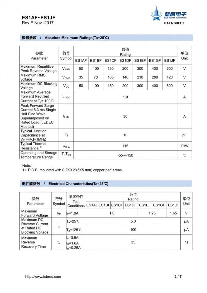 ES1JF datasheet page 2