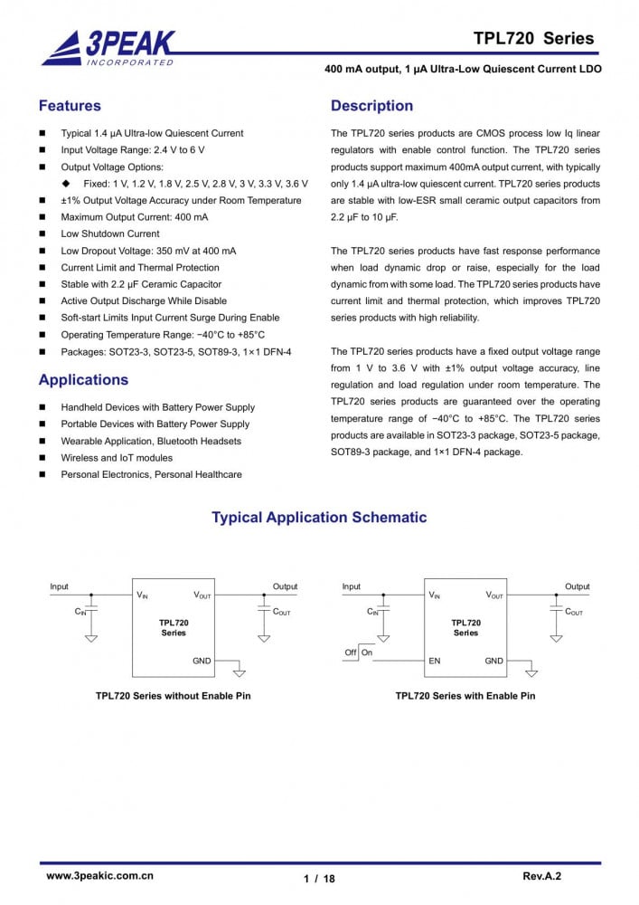 TPL720 datasheet page 1