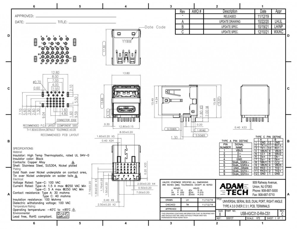 ADAM TECH USB-A3-C31-D-RA-CS1 technical document