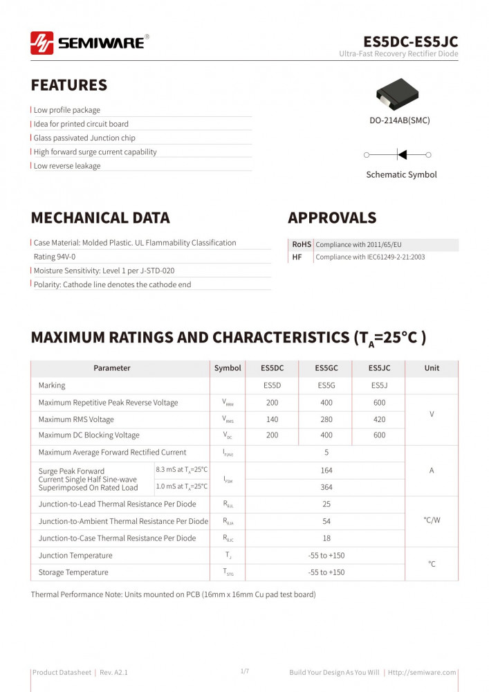 SEMIWARE ES5JC datasheet page 1