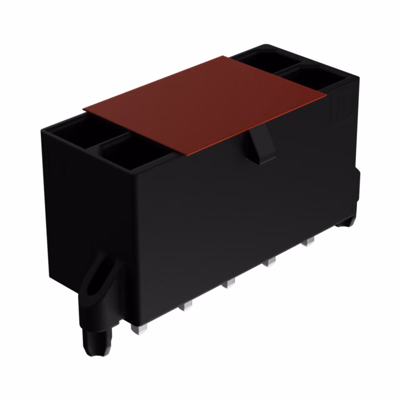 Mega-Fit Slim Vertical Header without Crush Pegs, 5.70mm Pitch, Through Hole, Dual Row, 10 Circuits, 0.76µm Gold (Au) Plating, 2.93mm Tail Length, Glow-Wire Capable, Tray, Black