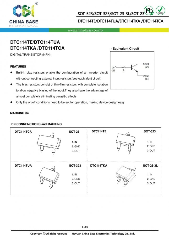 DTC114TUA datasheet page 1