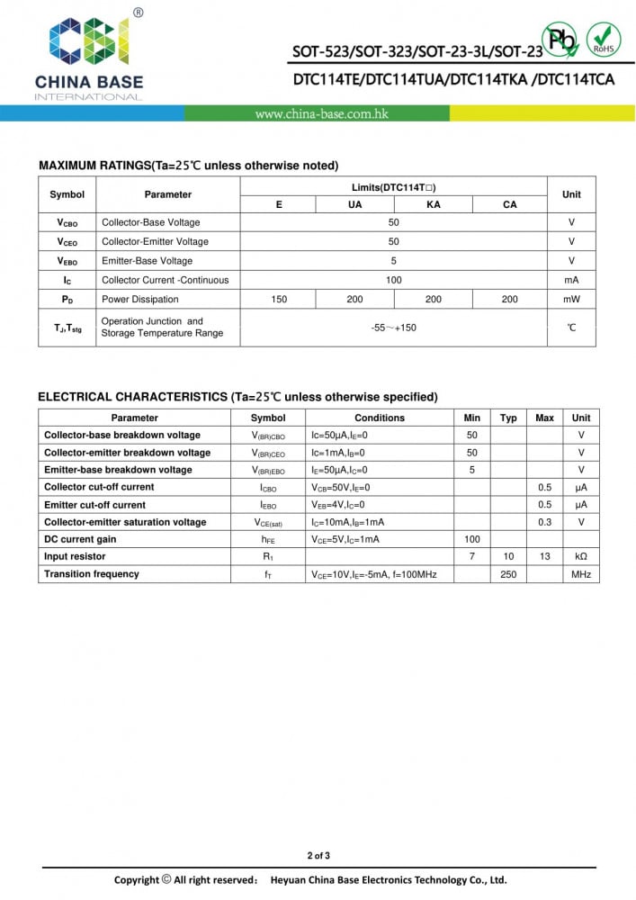 DTC114TUA datasheet page 2