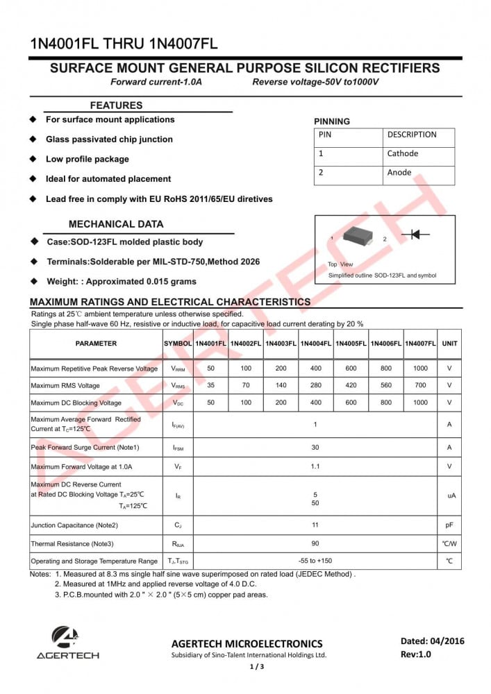 1N4007FL datasheet page 1