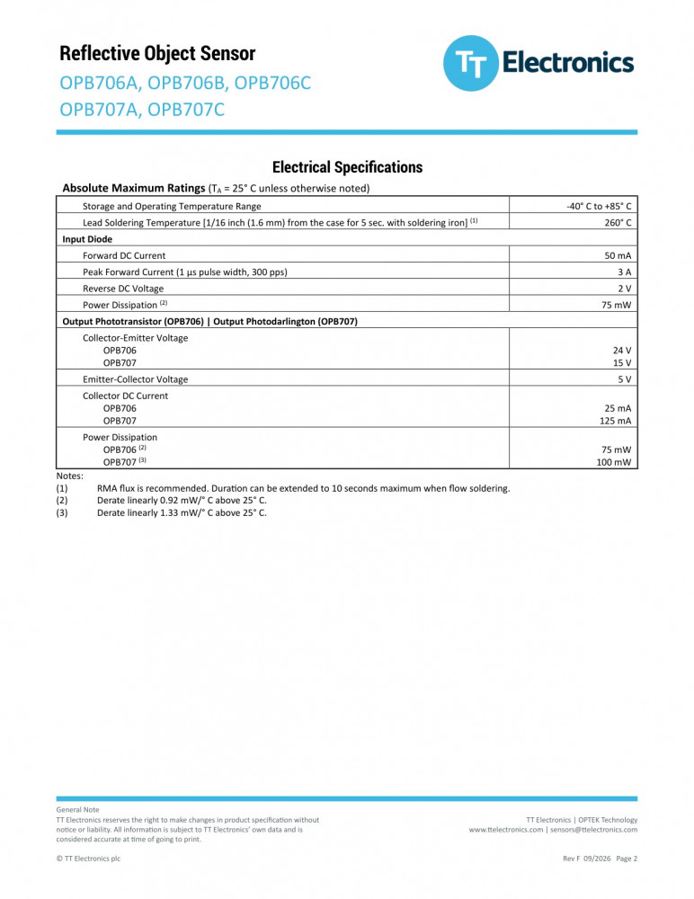 OPB707C technical document page 2