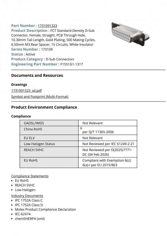 MOLEX 1731091323 technical drawing page 1