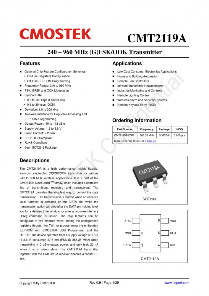 CMT2119A-ESR datasheet page 1