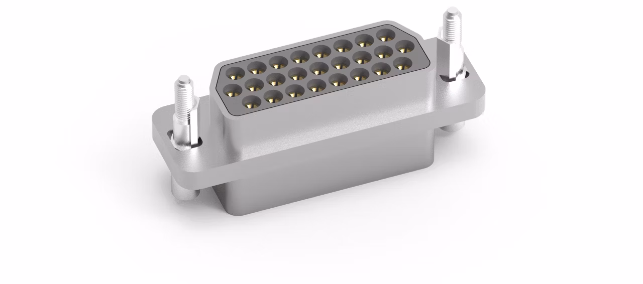 AirBorn RocKet Series, Macro-D Power Receptacle, Dual Row, Crimp Removable, Panel Mount, Fixed Jacksockets, Polarization 4, 8 Circuits