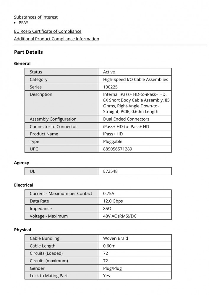 MOLEX MiniSAS HD cable assembly product specification image, page 2
