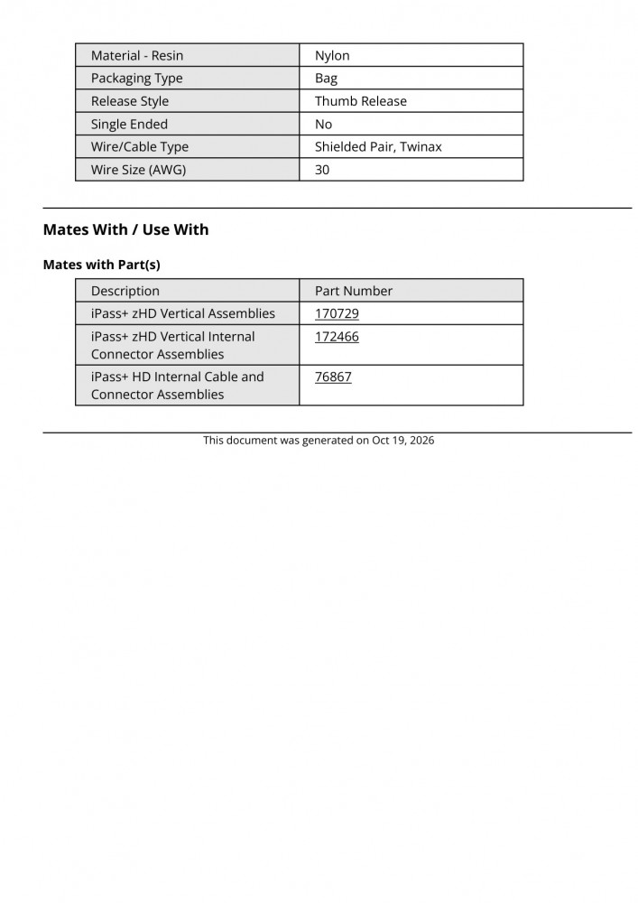 MOLEX MiniSAS HD cable assembly product specification image, page 3