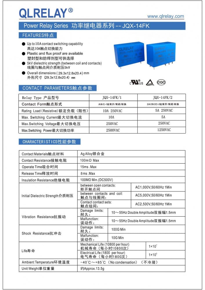 JQX-14FK datasheet page 1