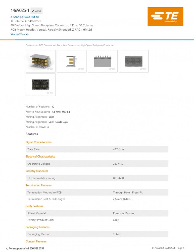 TE Connectivity 1469025-1 document page 1
