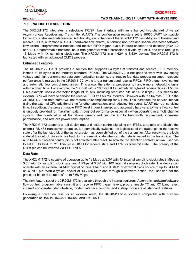 XR20M1172 datasheet page 7