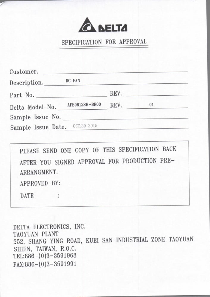 AFB0812SH-BR00 specification page 1