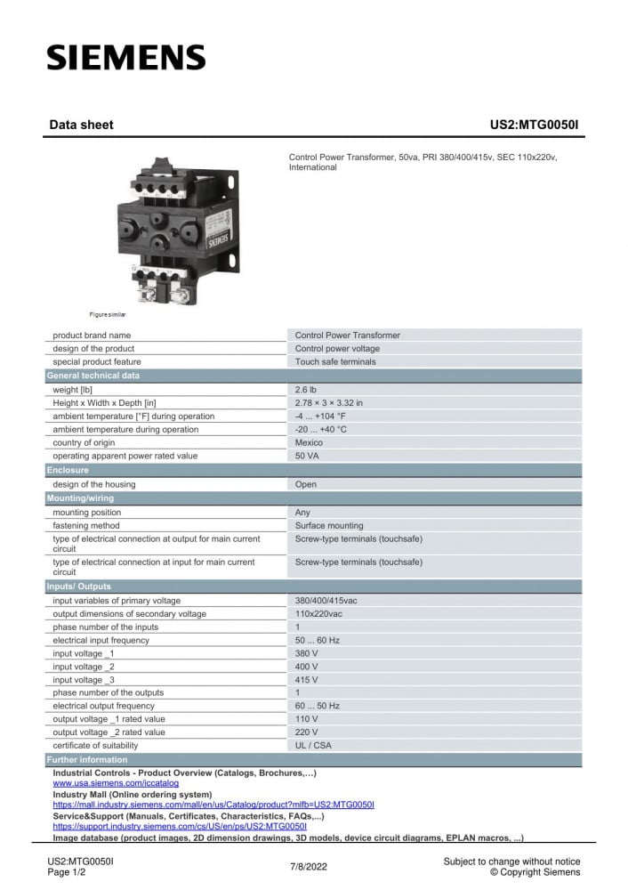 MTG0050I datasheet page 1