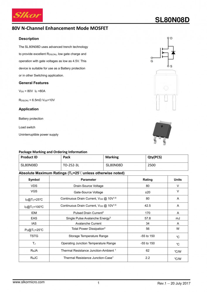 SL80N08D datasheet page 1