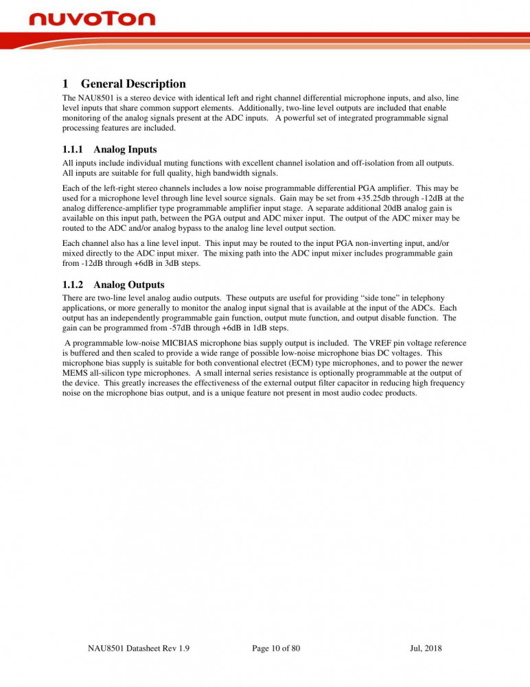 NAU8501 technical document page 10