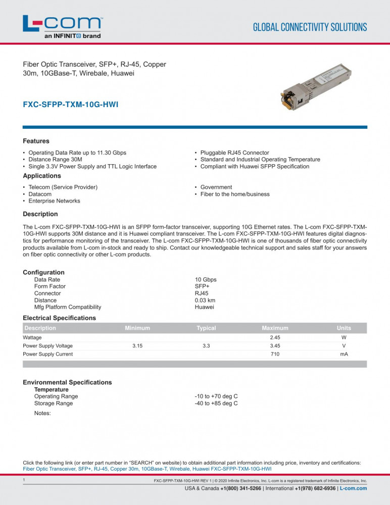 FXC-SFPP-TXM-10G-HWI datasheet page 1