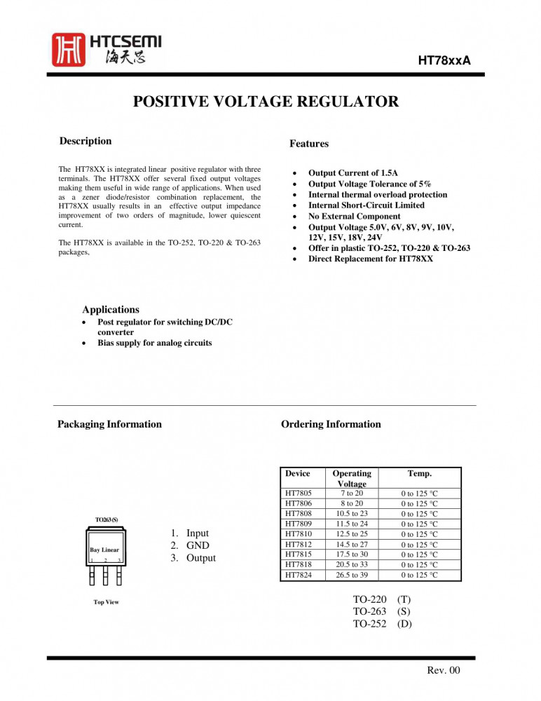 HT7805 datasheet page 1