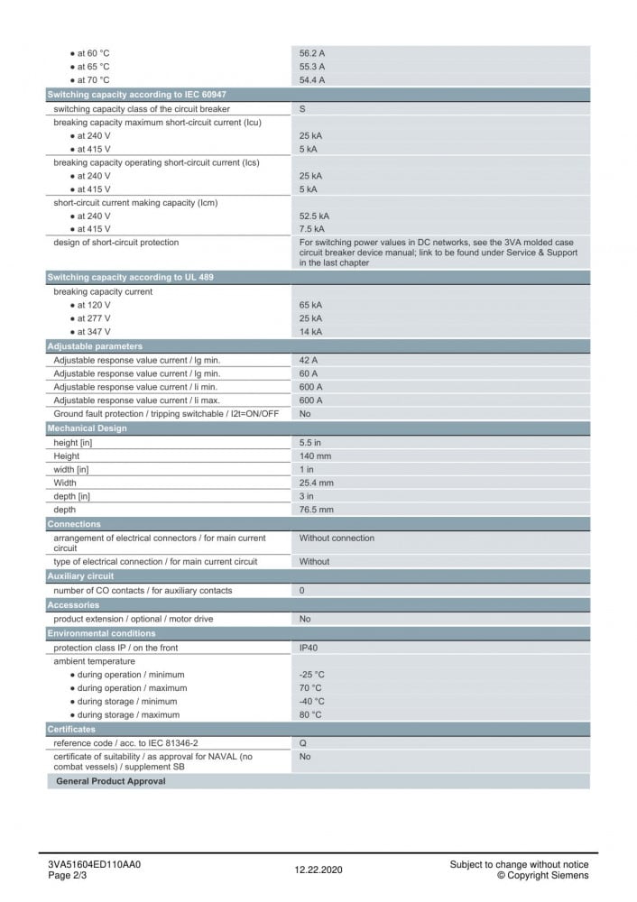 3VA5160-4ED11-0AA0 datasheet page 2