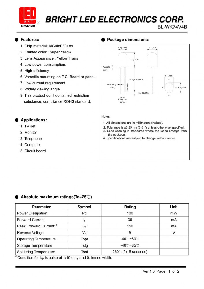 BL-WK74V4B product documentation, page 1