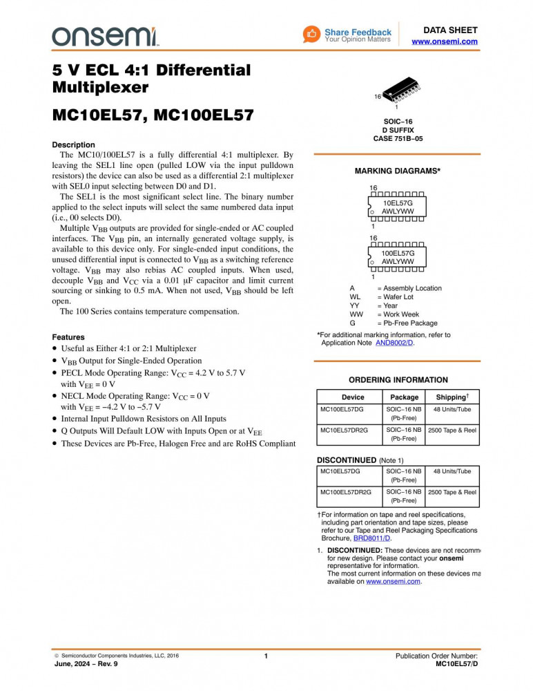 MC100EL57 datasheet page 1