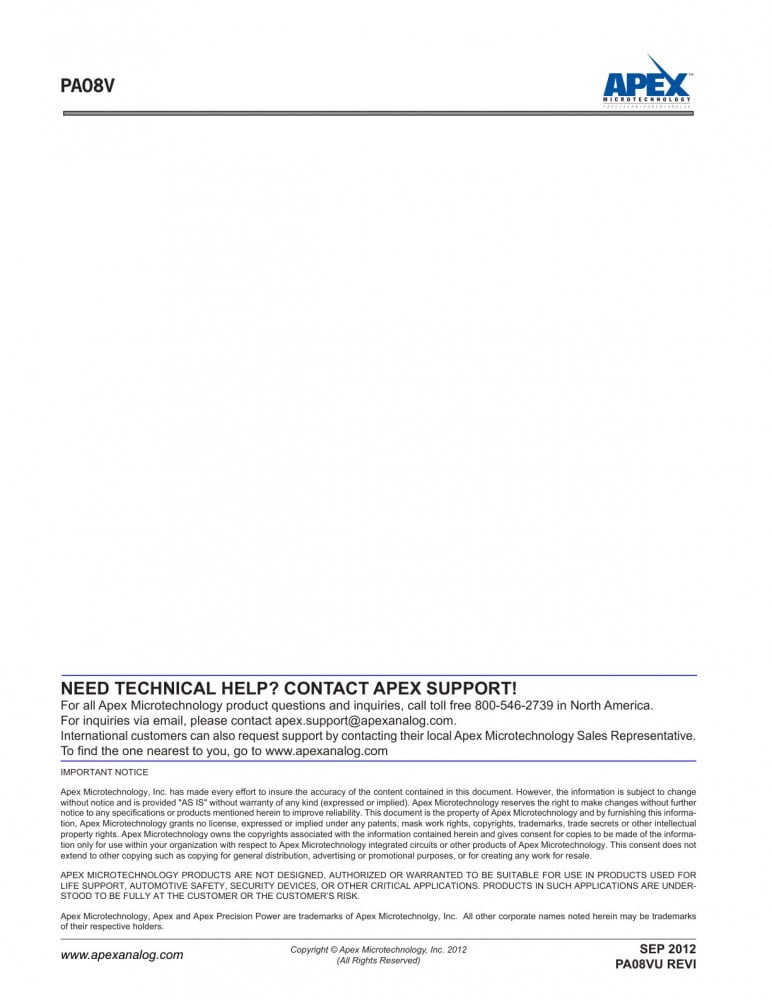 APEX PA08V datasheet page 2
